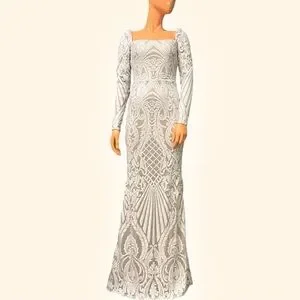 Windsor | Dresses | Windsor Sequined Long Sleeve Square Neck Maxi Dress ...